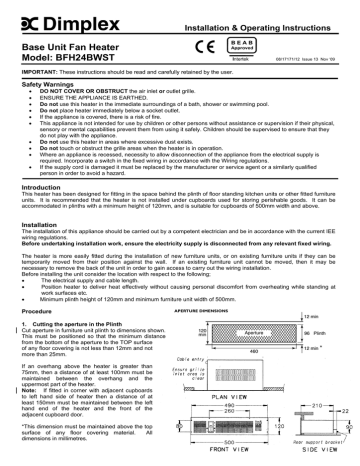 Dimplex Base Unit Fan Heater BFH24BWST Installation | Manualzz