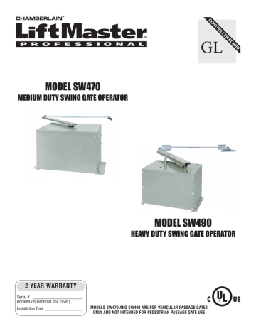 Gate Opener SW470, SW490 User Manual | Manualzz