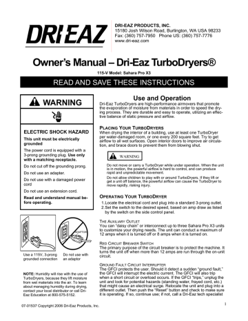 Dri-Eaz Sahara Pro X3 TurboDryer Owner's Manual | Manualzz