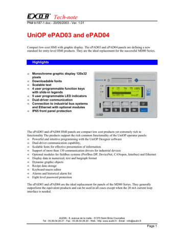 EXOR ePAD ePAD03, ePAD ePAD04 Tech-note | Manualzz