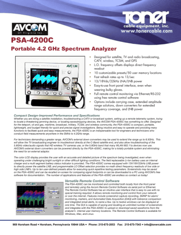 AVCOM PSA-4200C Spectrum Analyzer Datasheet | Manualzz