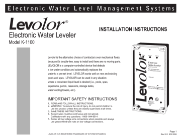 Jandy Levolor K-1100 Installation instructions | Manualzz