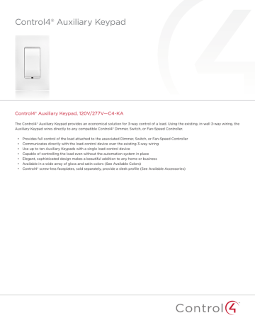 Control4 C4-KA-BL Auxiliary Keypad Data Sheet | Manualzz