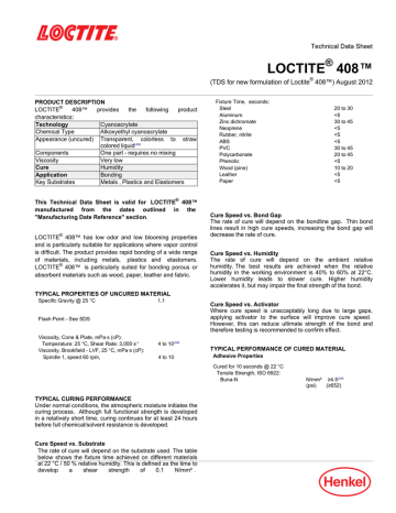 LOCTITE 408, 20G Adhesive Data Sheet | Manualzz