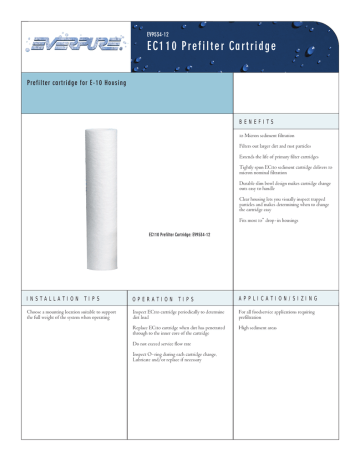 Everpure EC110 Prefilter Cartridge Datasheet | Manualzz