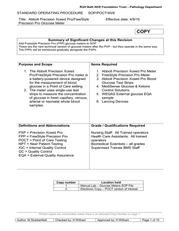 SOP for Abbott Precision Xceed Pro/FreeStyle Precision Pro Glucose ...