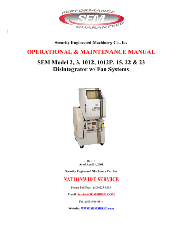 SEM 2 through 23 Disintegrator Operator Manual | Manualzz