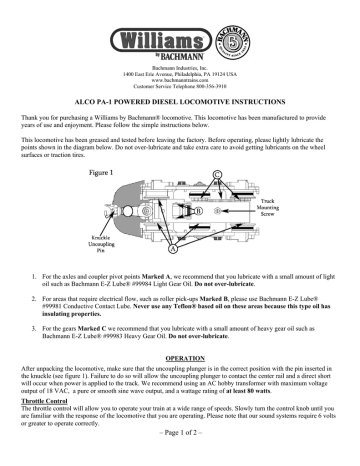 Bachmann Williams ALCO PA-1 Instructions Manual | Manualzz