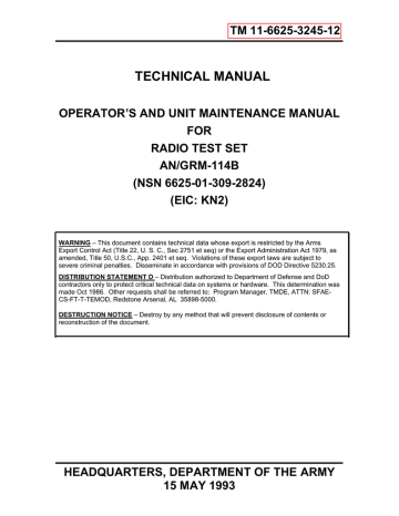 Radio Test Set AN/GRM-114B Technical Manual | Manualzz