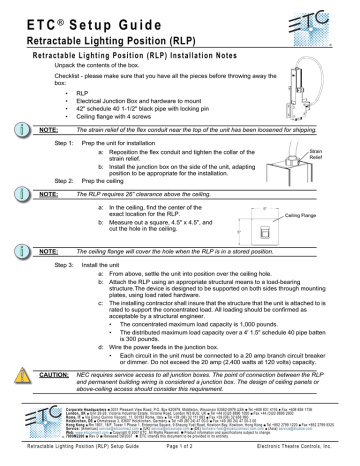 Ret retractable lighting position RLP Setup Guide | Manualzz