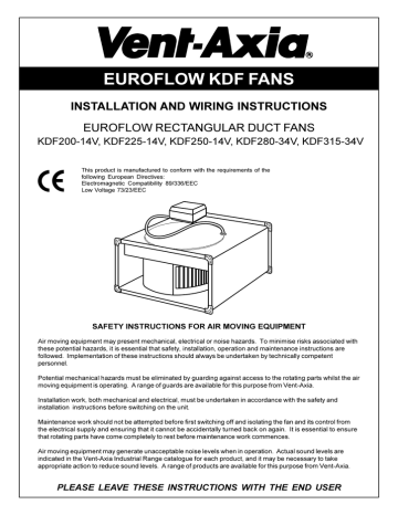 Vent-Axia EUROFLOW KDF Series Installation And Wiring Instructions | Manualzz