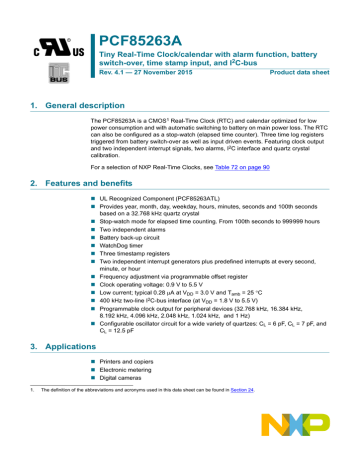 NXP PCF85263A Tiny Real-Time Clock/calendar Data Sheet | Manualzz