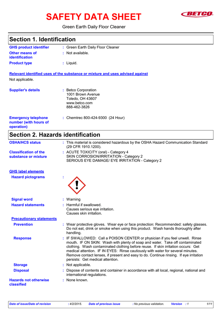 Betco Green Earth Peroxide Cleaner Msds - The Earth Images Revimage.Org