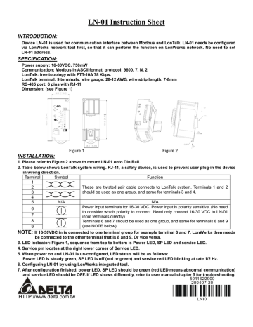 LonTalk interface LN-01 Instruction Sheet | Manualzz