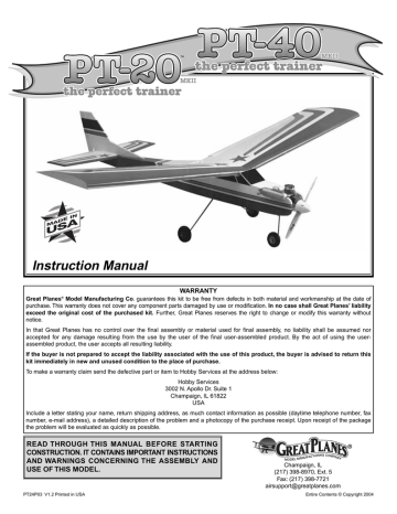 GREAT PLANES PT-40 Instruction manual | Manualzz