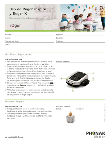Manual de instrucciones Roger inspiro, Roger X | Manualzz