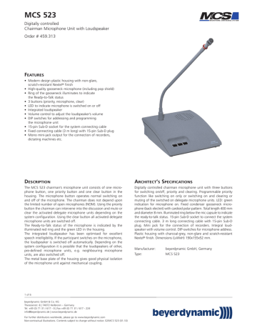 Beyerdynamic MCS 523 Spec sheet | Manualzz