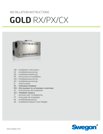 Swegon GOLD RX/PX/CX Betjeningsvejledning | Manualzz
