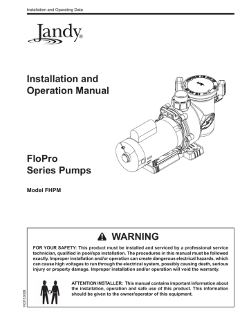 Jandy FHPM FloPro Series Installation and Operation Manual | Manualzz