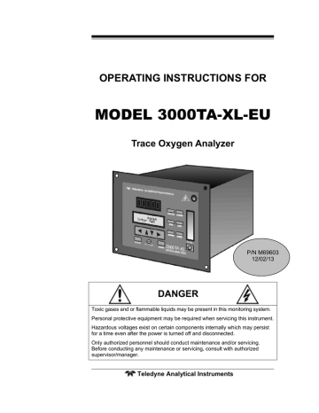 Teledyne 3000TA-XLEU Trace oxygen analyzer Instruction manual | Manualzz