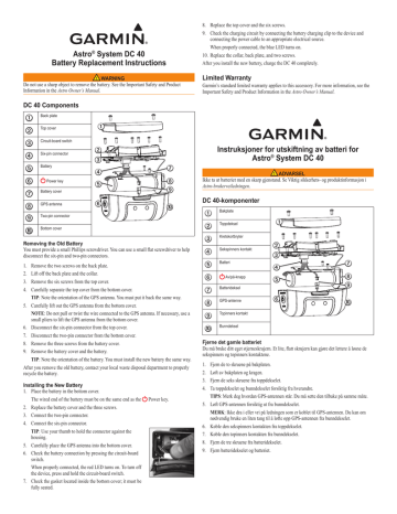 Garmin DC™ 40 Dog Tracking Collar Replacement Instructions | Manualzz