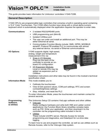 PLC Vision V1040-T20B Installation Guide | Manualzz