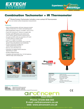 Extech RPM10 Datasheet | Manualzz
