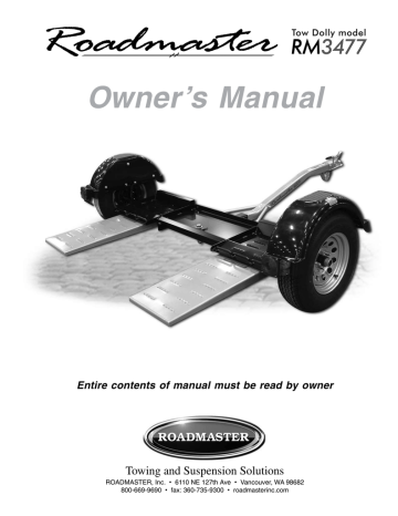 Roadmaster Tow Dolly RM3477 Owner's Manual | Manualzz