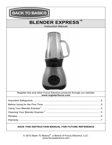Back to Basics Blender Express Instruction manual | Manualzz