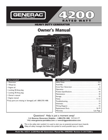 GENERAC OWNER'S MANUAL 01652 | Manualzz