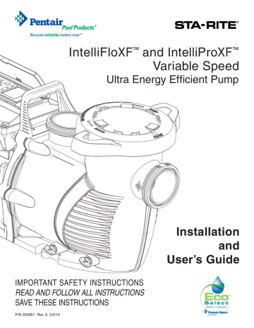 Pentair IntelliFloXF Installation and User Manual | Manualzz