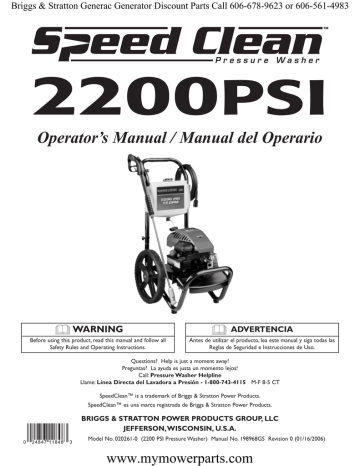 Speed Clean 2200 PSI Pressure Washer Operator's Manual | Manualzz