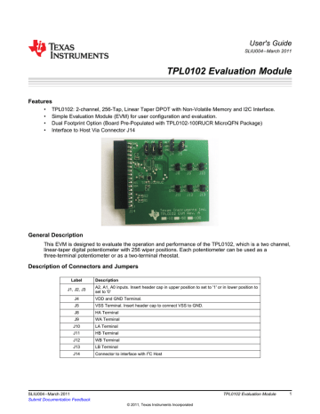 Texas Instruments TPL0102 Evaluation Module User's Guide | Manualzz