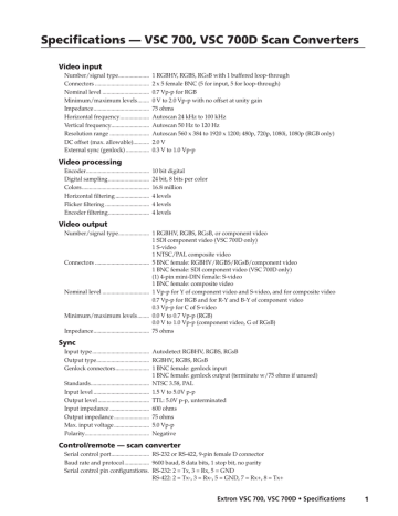 Extron VSC 700 & VSC 700D Specification | Manualzz