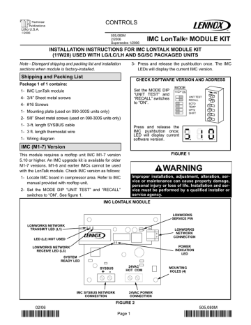 Lennox LonTalk Module Kit 11W28 Installation Instructions | Manualzz