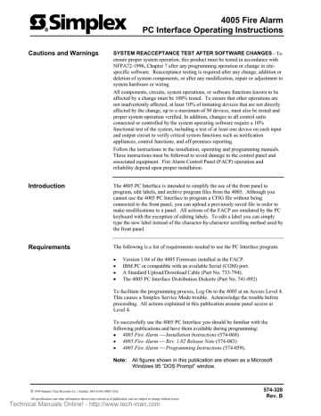 Simplex 4005 PC Interface Operating Instructions | Manualzz