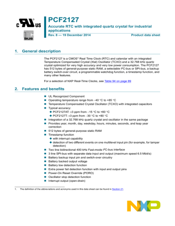 NXP PCF2127 Accurate RTC Data Sheet | Manualzz