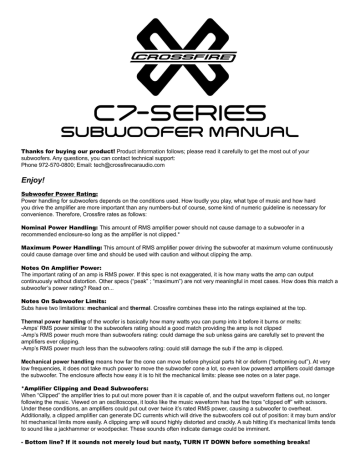 Crossfire C7 Subwoofer Manual | Manualzz