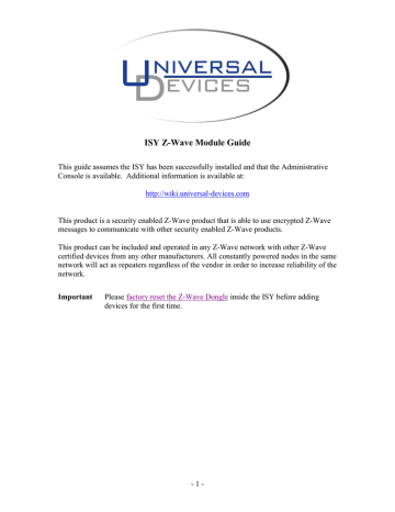 ISY Z-Wave Module User Guide | Manualzz