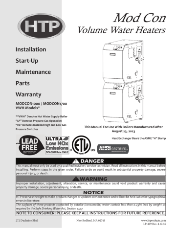 HTP Mod Con Double Stack VWH Installation manual | Manualzz