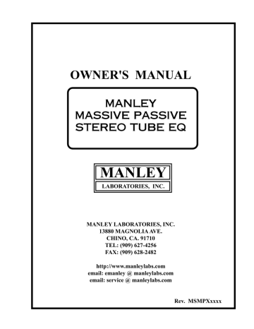 Manley Massive Passive stereo tube EQ Owner's Manual | Manualzz