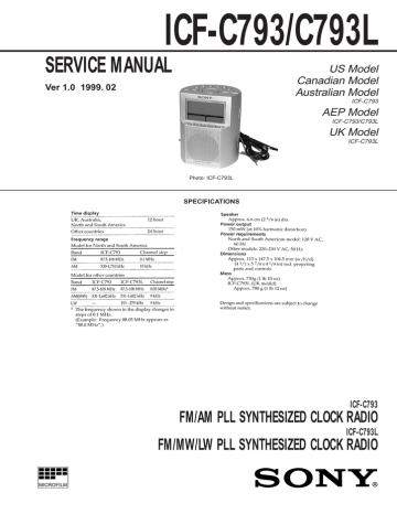Sony ICF-C793, ICF-C793L Service Manual | Manualzz
