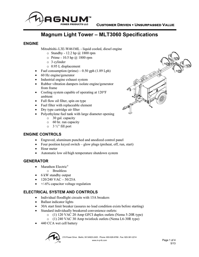 Magnum 3060 Light Tower Specs | Shelly Lighting