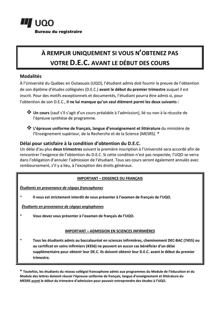 cegep a distance cours francais