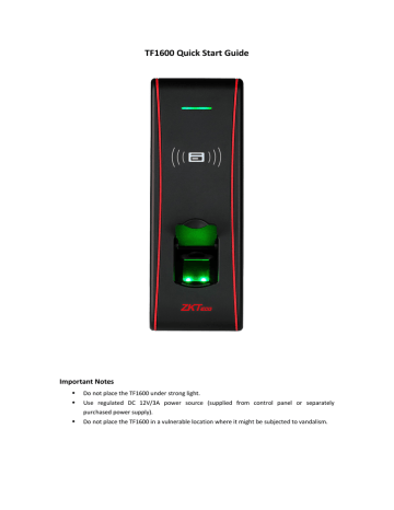 ZKTeco TF1600 Fingerprint Terminal Quick Start Guide | Manualzz