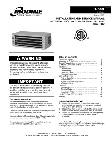 Modine Manufacturing 1-500 Installation and Service Manual | Manualzz