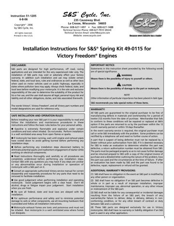 S&S Cycle Valve Spring Kit 49-0115 Installation Instructions | Manualzz