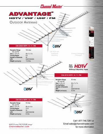 HDTV antenna Advantage CM-3020, CM-3018, CM-3016 product details | Manualzz