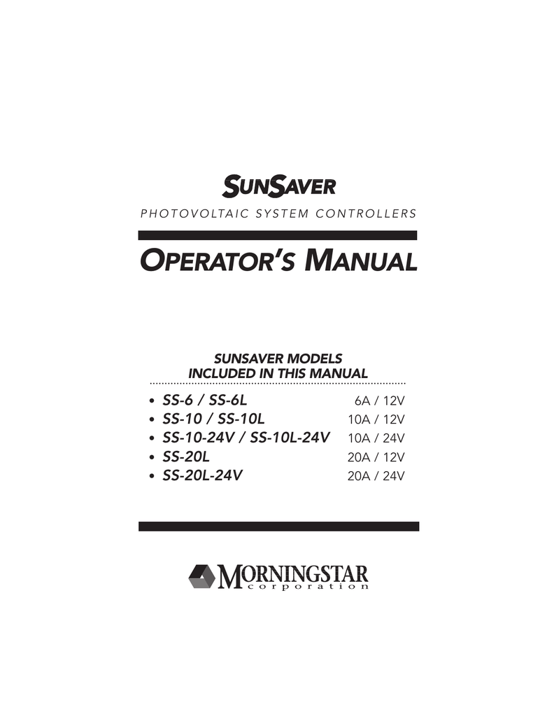 Morningstar SunSaver SS-10L Operator's Manual | Manualzz