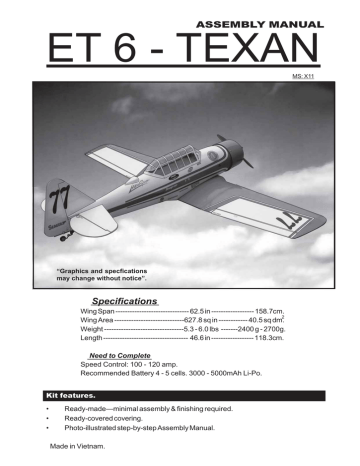 Seagull Models SEAX11A AT6 TEXAN EP 1.6m Assembly Manual | Manualzz